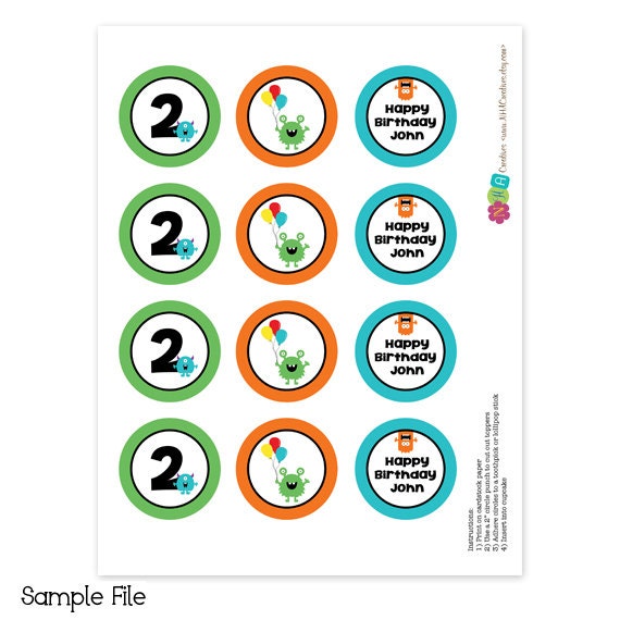 Personalized Monster Birthday Cupcake Toppers - DIY Printable Digital ...