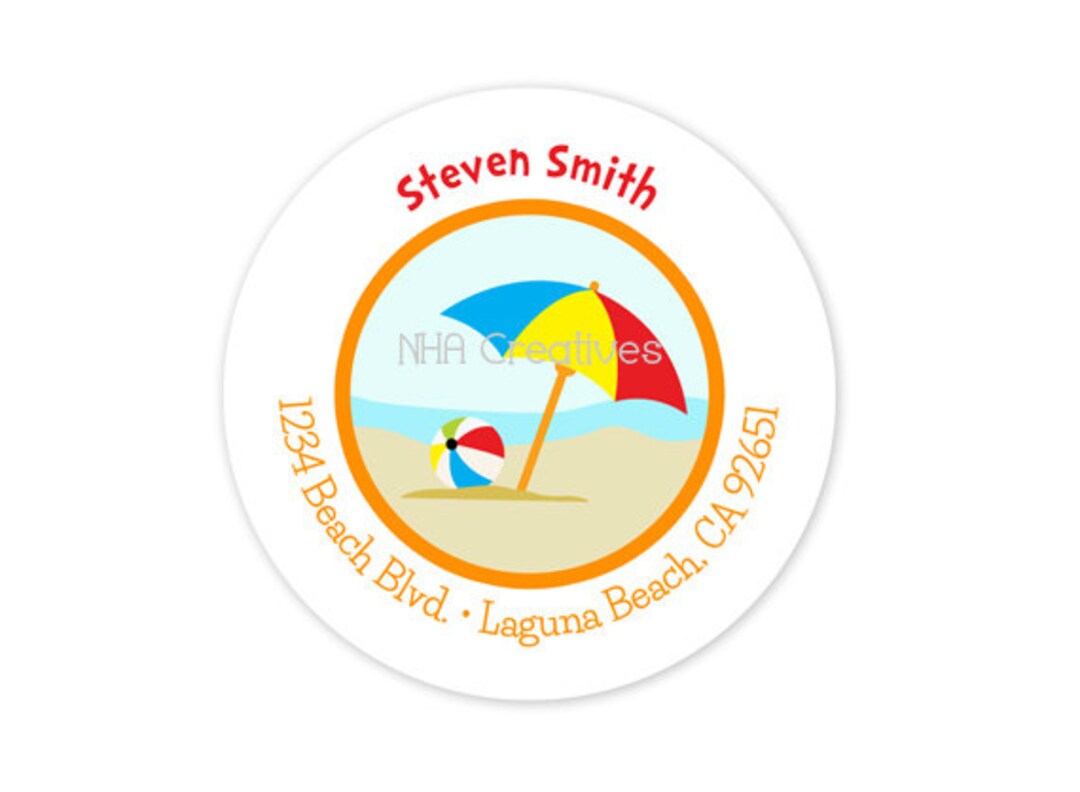 Personalized Beach Address Label - Beach Ball and Umbrella - DIY ...