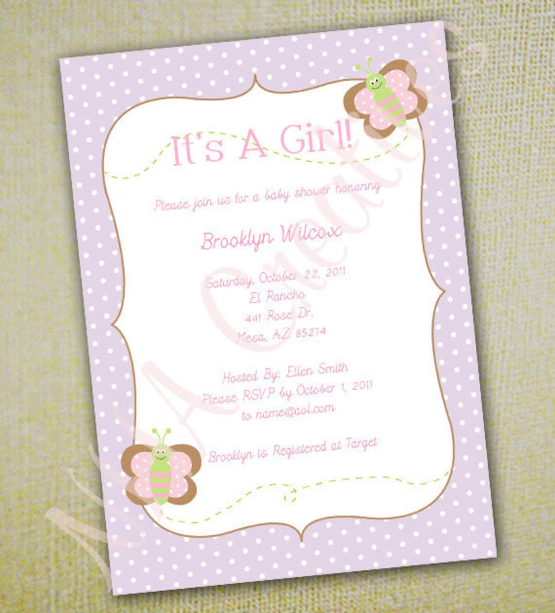 Butterfly Baby Shower Invitation - Personalized DIY Printable Digital ...