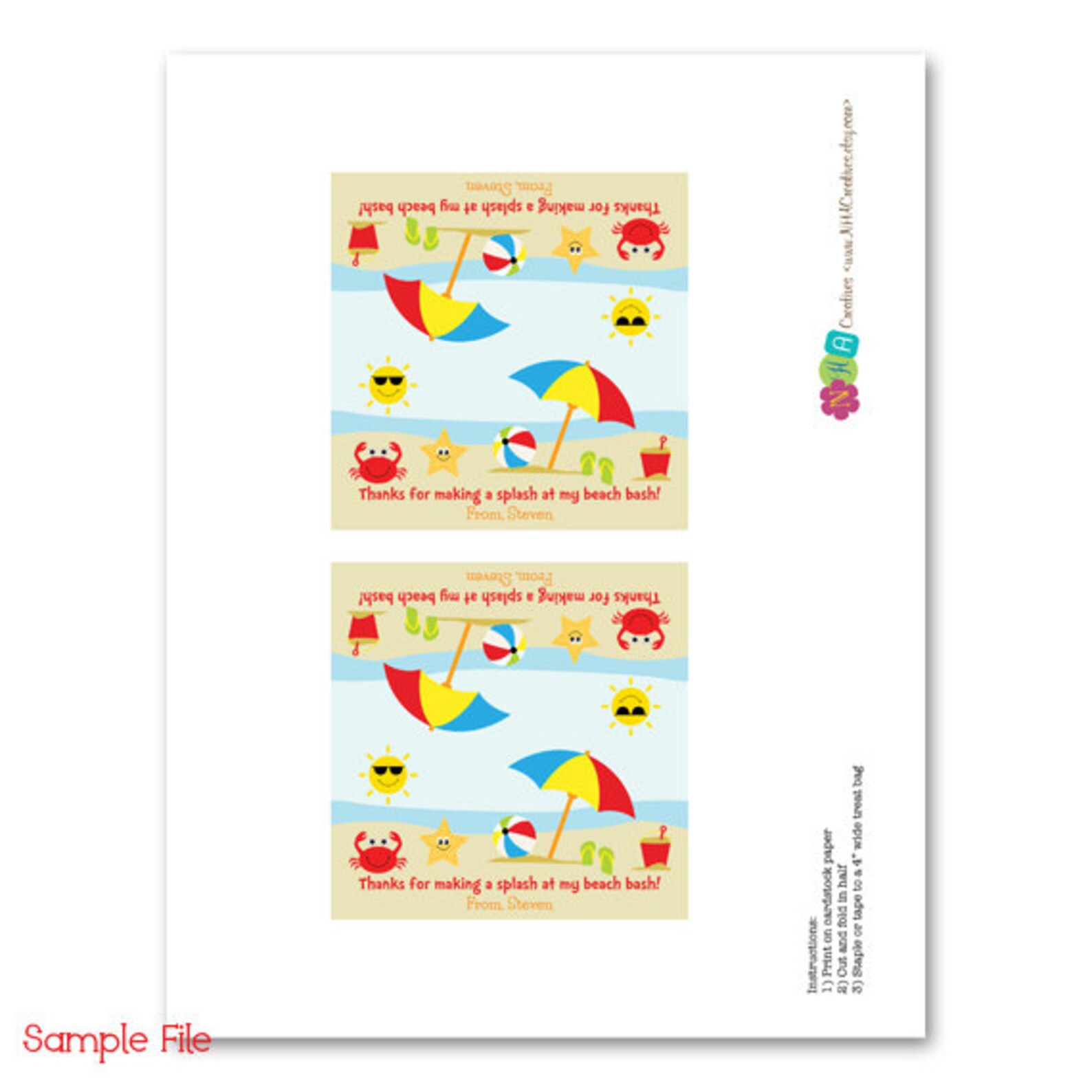 Personalized Beach Treat Bag Topper DIY Printable Digital - Etsy