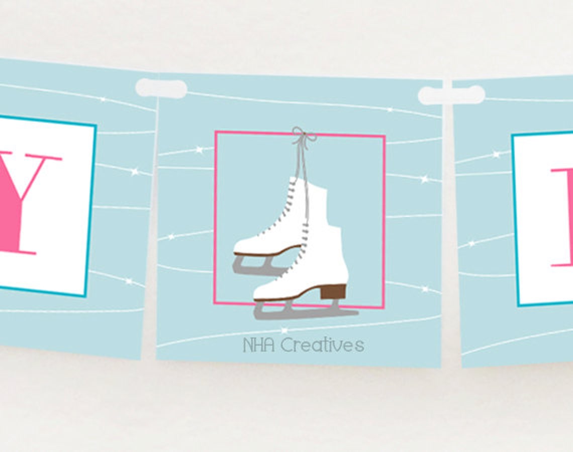 Happy Birthday Ice Skating Banner Figure Skates DIY | Etsy