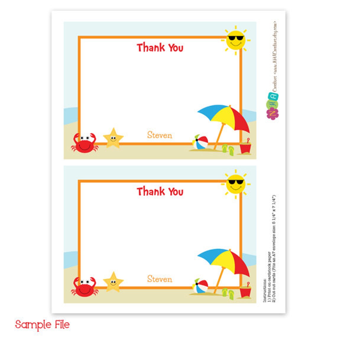 Personalized Beach Thank You Note 5x7 Flat Card | Etsy