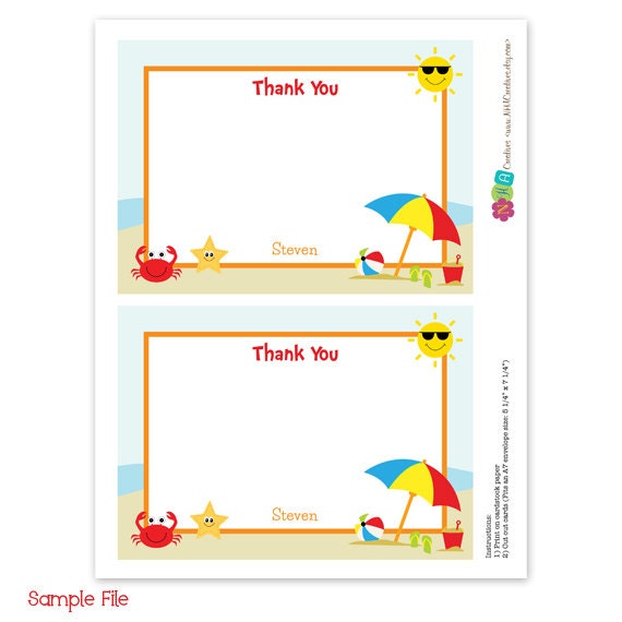 Personalized Beach Thank You Note 5x7 Flat Card | Etsy