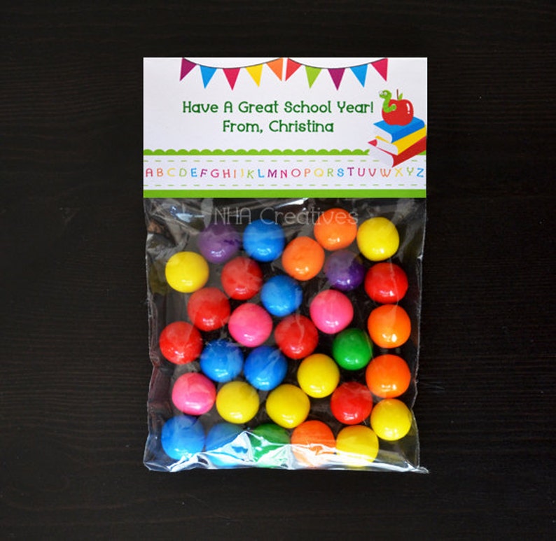 Personalized Back To School Themed Treat Bag Topper Bookworm | Etsy