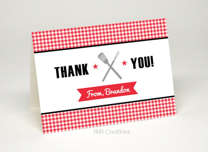 Personalized Barbecue Thank You Card - BBQ Spatula and Fork - DIY ...