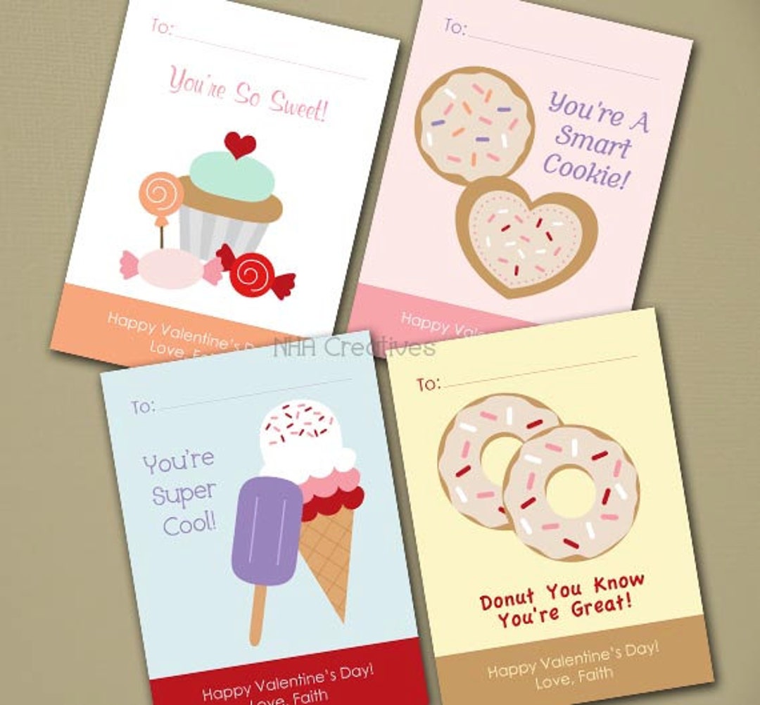 Personalized Sweet Valentine's Day Cards Sweets, Cupcakes, Donut, Ice ...