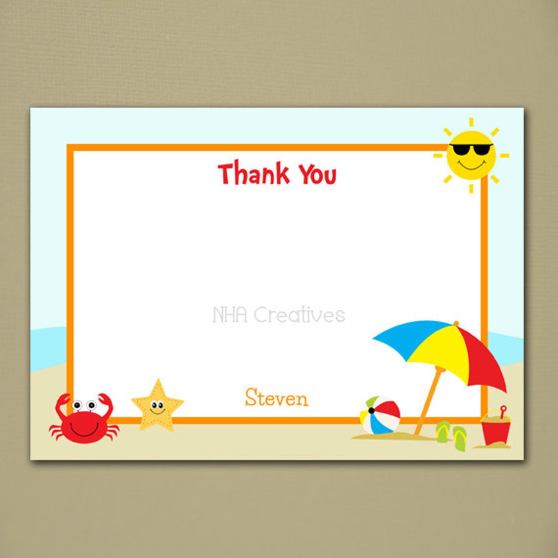 Personalized Beach Thank You Note 5x7 Flat Card | Etsy