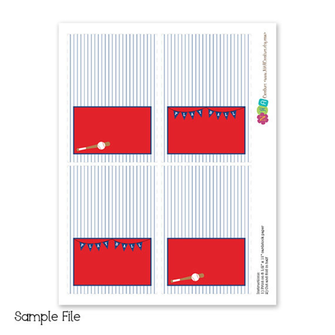 Baseball Place Cards - Baseball Bat and Play Ball - DIY Printable ...