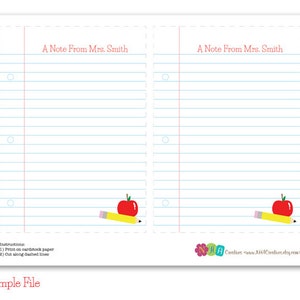 Personalized Teacher Note Card - 5x7" Flat Card - Notebook Paper ...