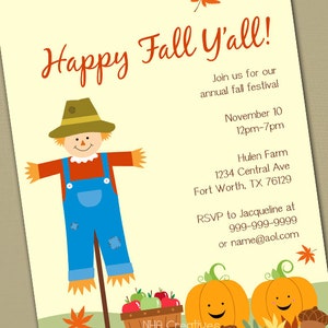 Happy Fall Y'all / Fall Festival Party Invitation - Personalized DIY ...