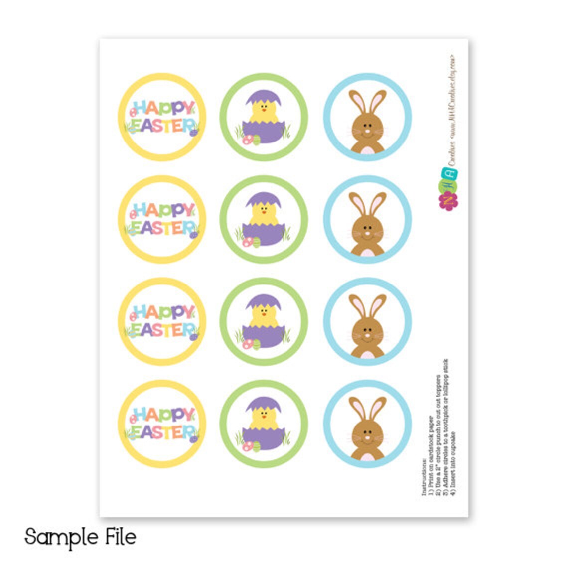 Happy Easter Cupcake Toppers Bunny and Chick DIY Printable - Etsy