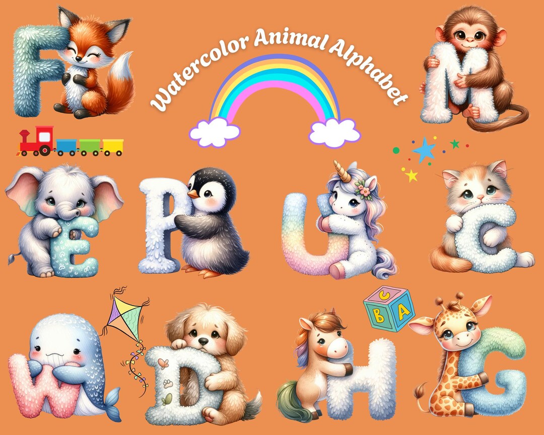 Watercolor Animal Alphabet Fluffy Letter,clipart Bundle 26 High Quality ...