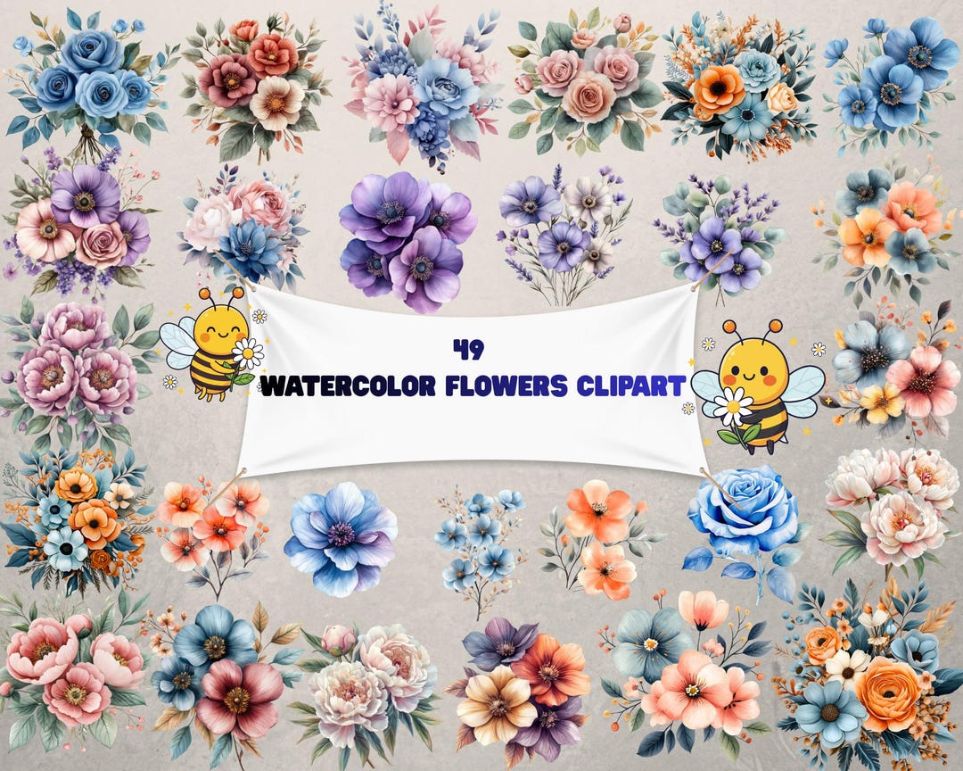 Watercolor Flowers Clipart Bundle - Etsy