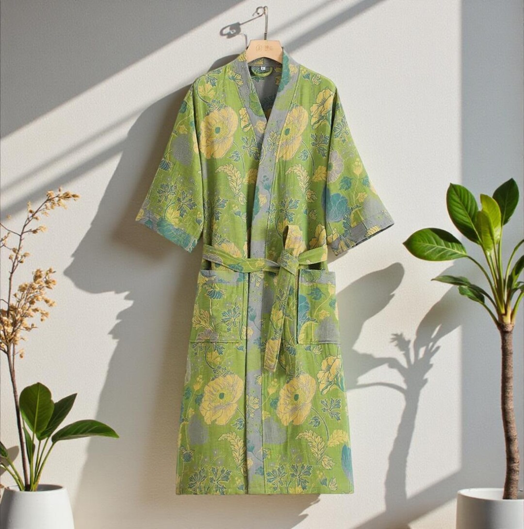 Printed Cotton Bathrobe, Pajama Loungewear, Home Robe, Quick Dry Fabric ...