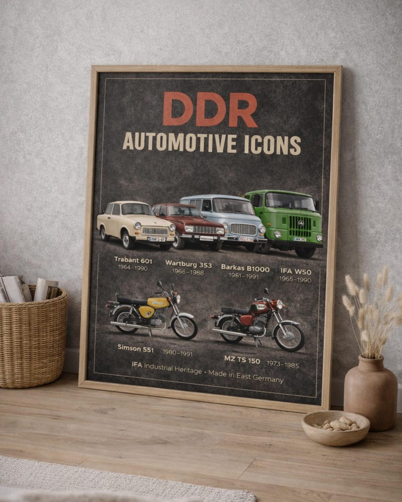 DDR Automotive Icons Poster – East German Vintage Car & Motorcycle Wall ...