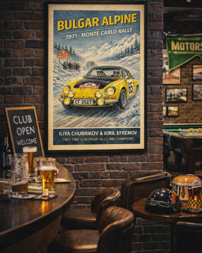 Bulgar Alpine Monte Carlo 1971 Poster | Vintage Rally Car Art | Iliya ...