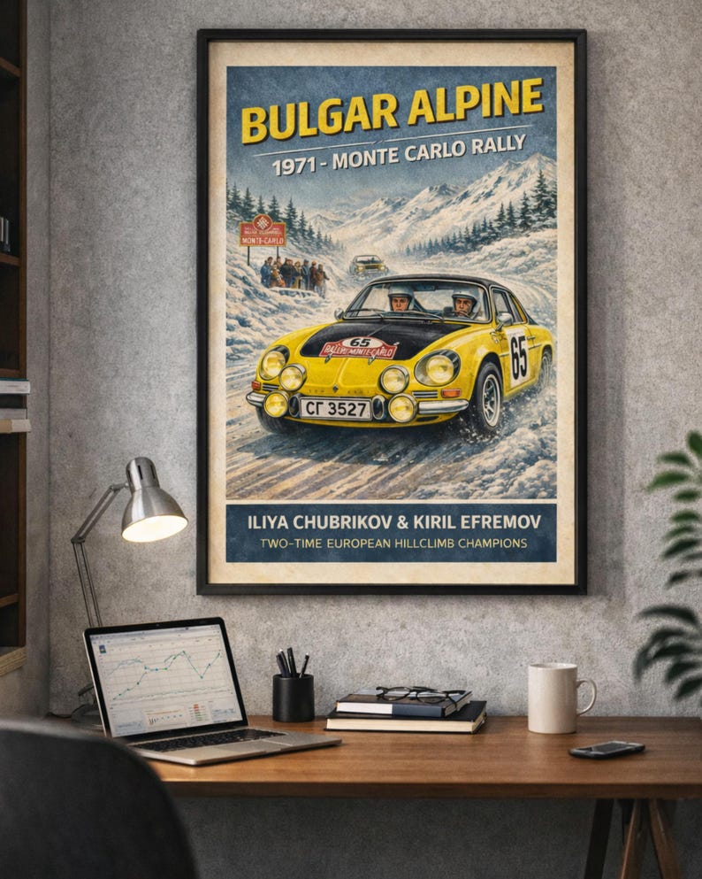 Bulgar Alpine Monte Carlo 1971 Poster | Vintage Rally Car Art | Iliya ...