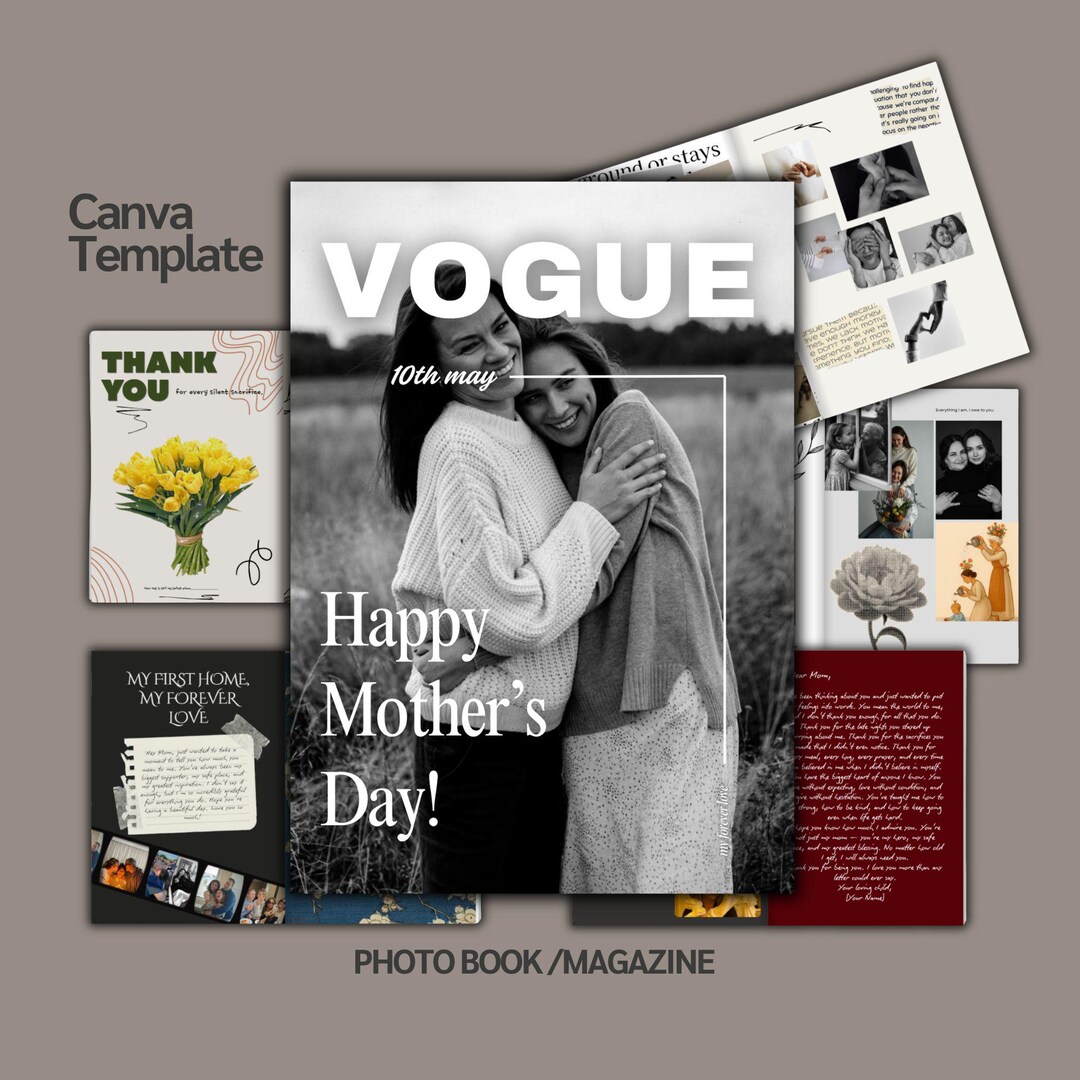 Mothers Day Magazine Canva Template | Vogue Style Photo Book Gift for ...