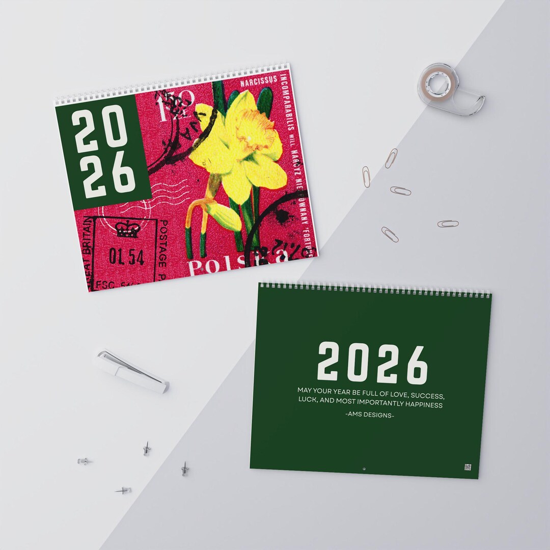 Vintage Floral Postage Artwork Wall Calendar (2026) - Etsy