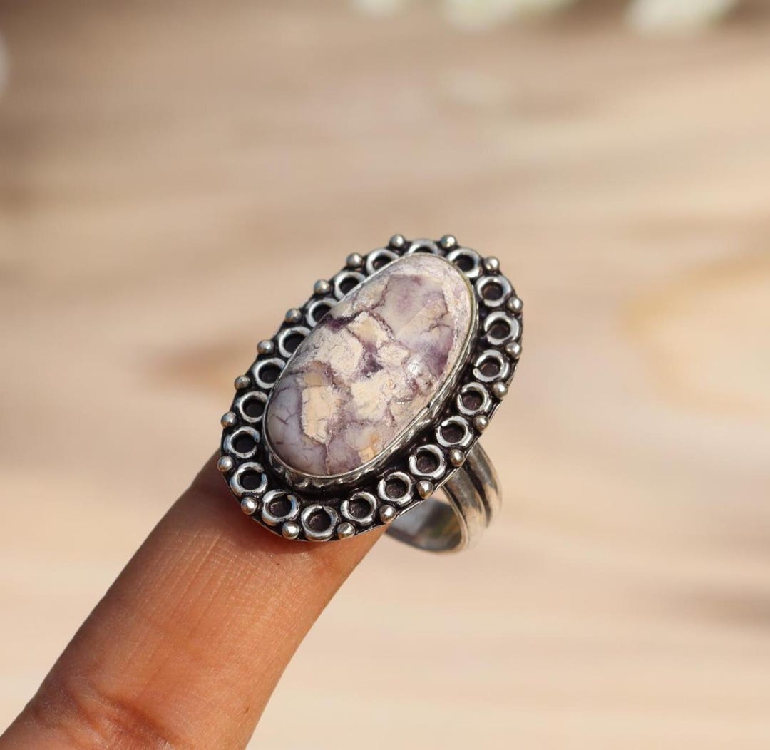 White Howlite Gemstone Ring/ 9 US Size Statement Ring/ White Howlite ...