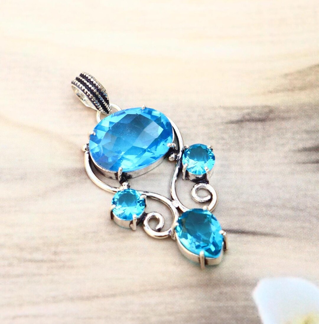 Natural Blue Hydro Glass Pendant/ Blue Hydro Glass Pendant/ Hydro Glass ...