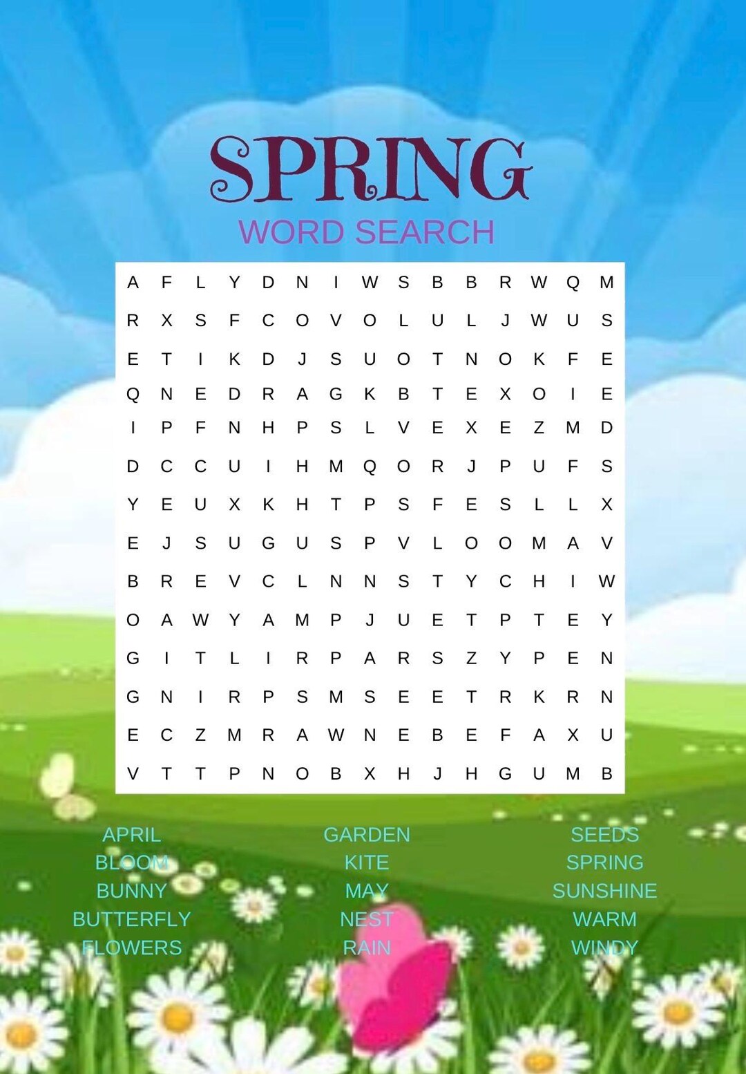 Spring Wordsearch - Etsy