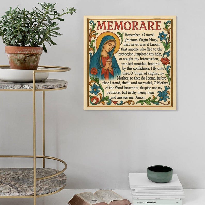 Virgin Mary Canvas Print, Memorare Prayer, Catholic Wall Art - Etsy