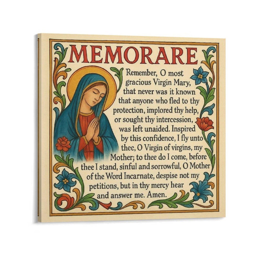 Virgin Mary Canvas Print, Memorare Prayer, Catholic Wall Art - Etsy