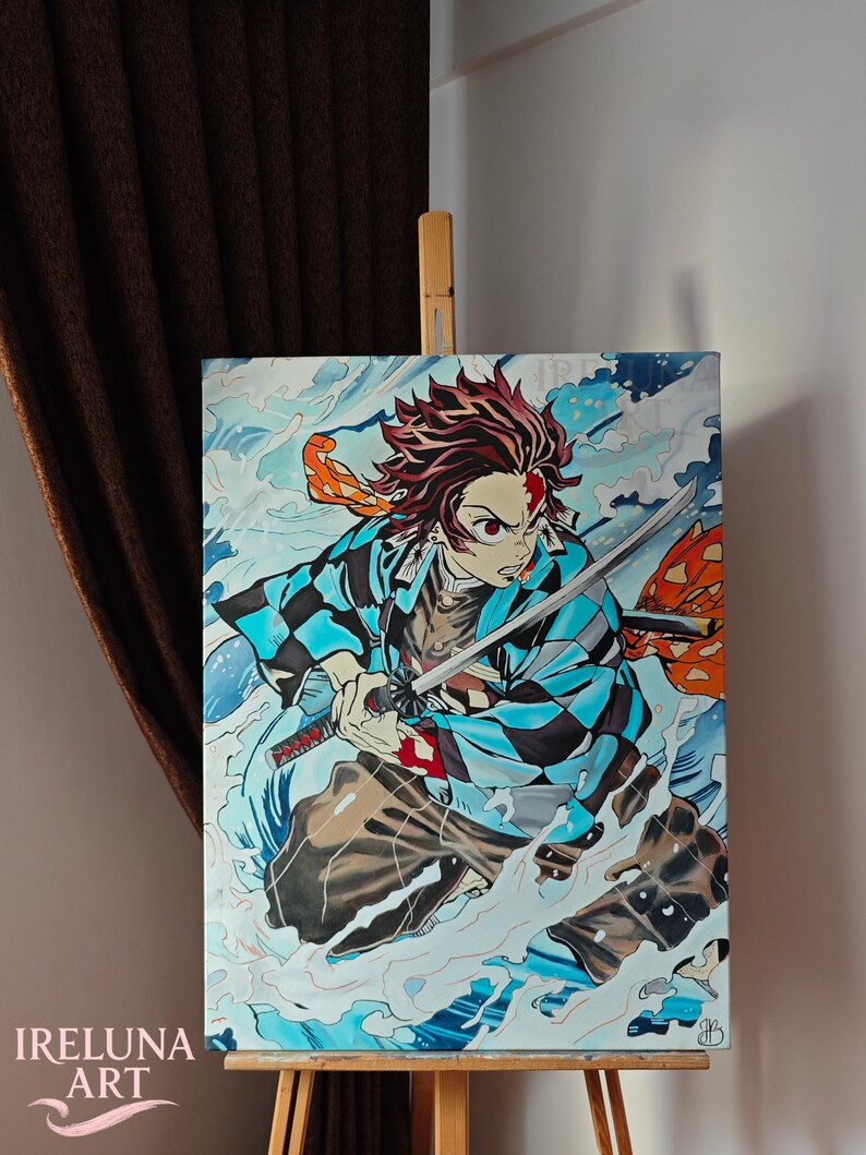 Tanjiro Anime Oil Painting | Demon Slayer Hand-painted Canvas | Water ...