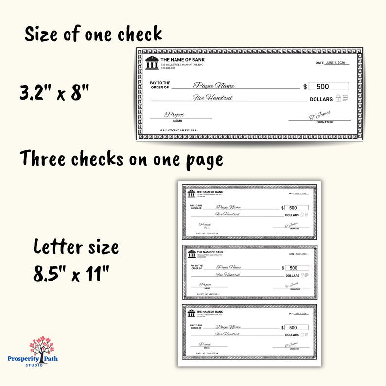 Check Templates Canva Editable | 3.5 X 8 Inches, Printable Blank Check ...