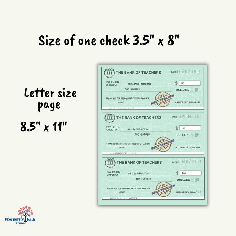 Editable Teacher Checks, Canva Template, Teacher Appreciation Printable ...