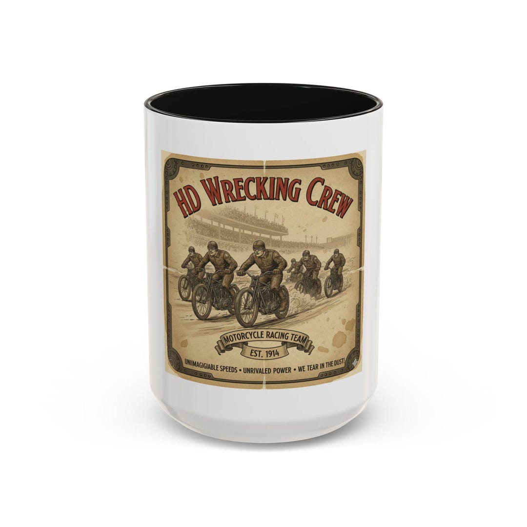 Vintage Motorcycle Racing HD Wrecking Crew Mug | Two-tone Accent - Etsy