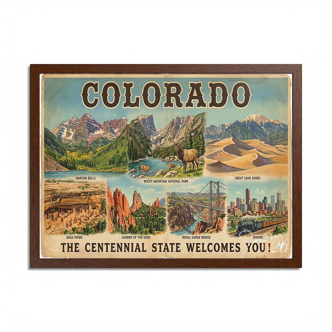 Visit Colorado - the Centennial State | Vintage Wall Art 24x18 - Etsy