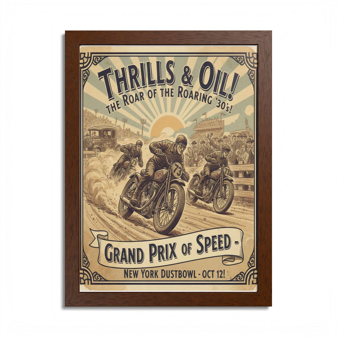 Thrills & Oil Roaring 30s Motorcycle Poster Framed Poster - Etsy