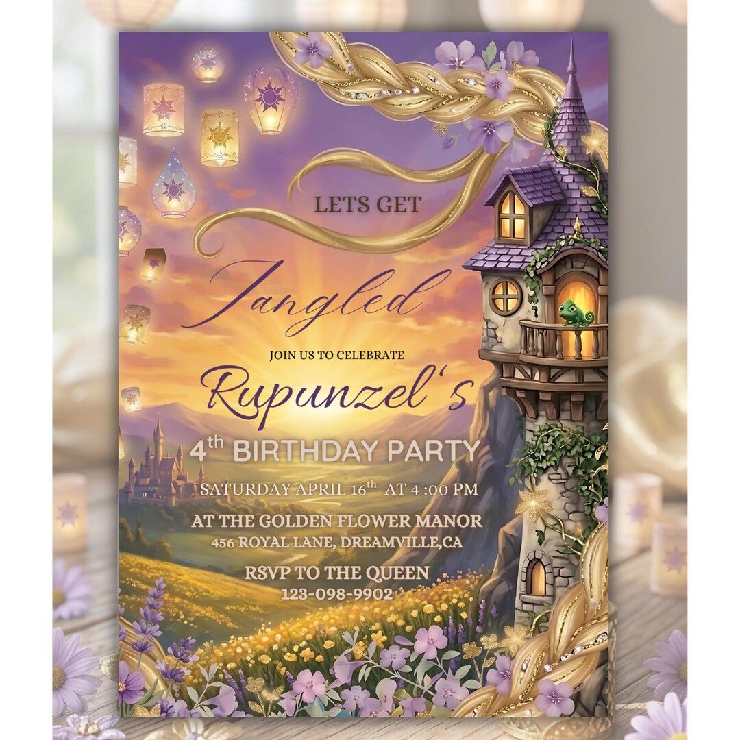 Rapunzel Tangled Birthday Invitation Template, Girl Princess Rupunzel ...