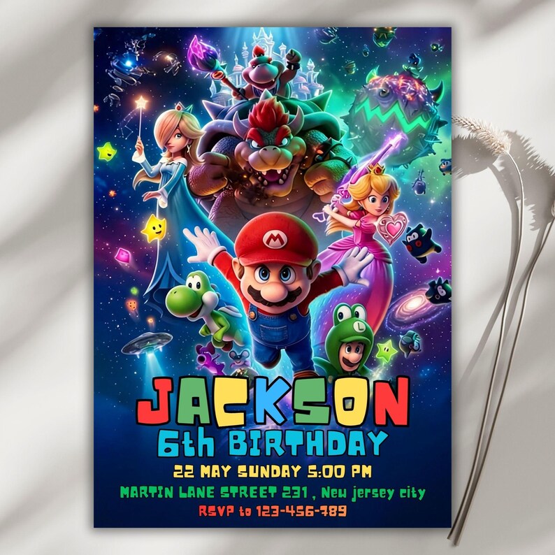 Super Mario Galaxy Birthday Invitation, Outer Space Party Invite for ...