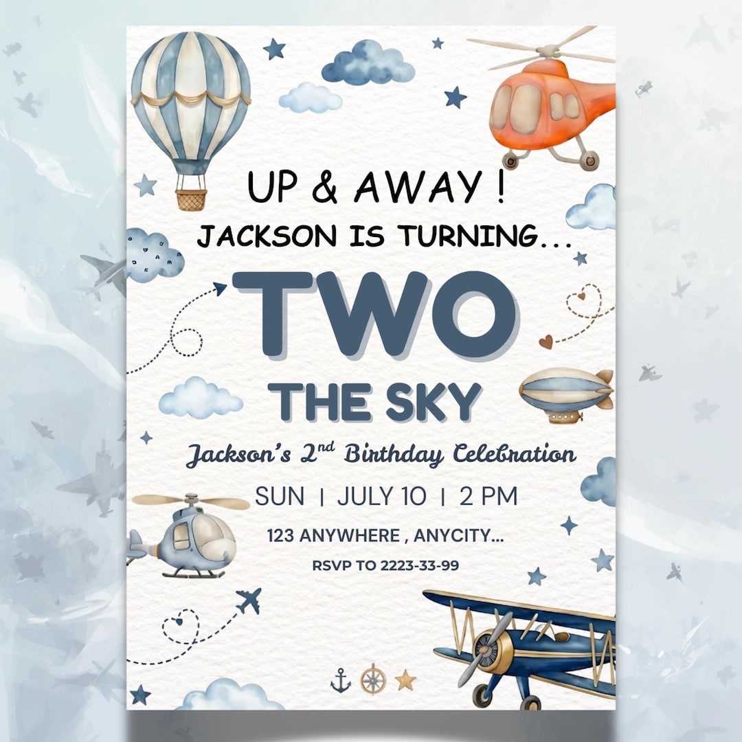 Airplane Birthday Invitation, Pilot Party Template (digital Download ...