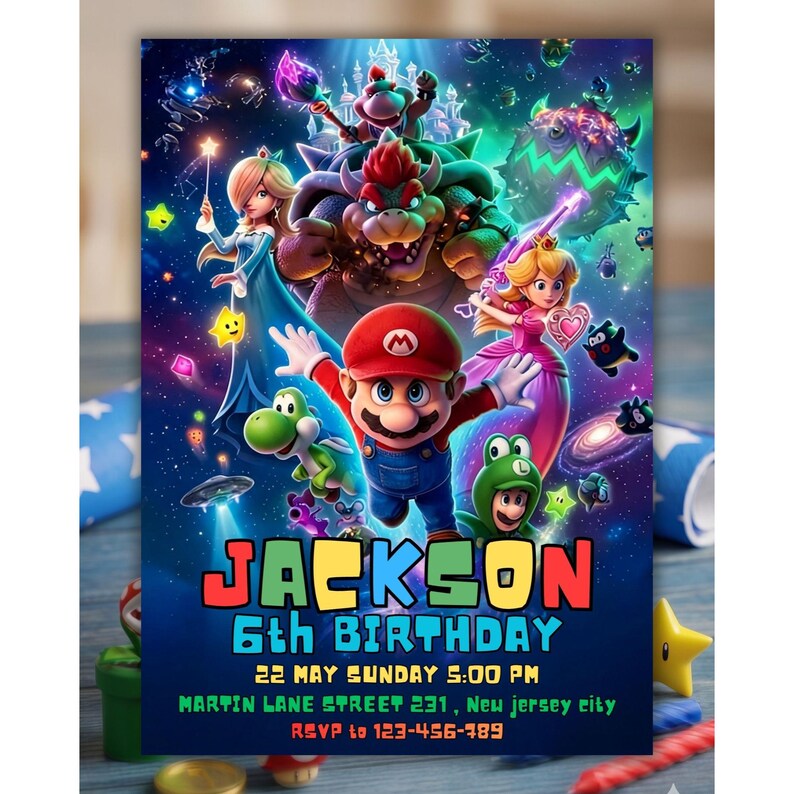 Super Mario Galaxy Birthday Invitation, Outer Space Party Invite for ...