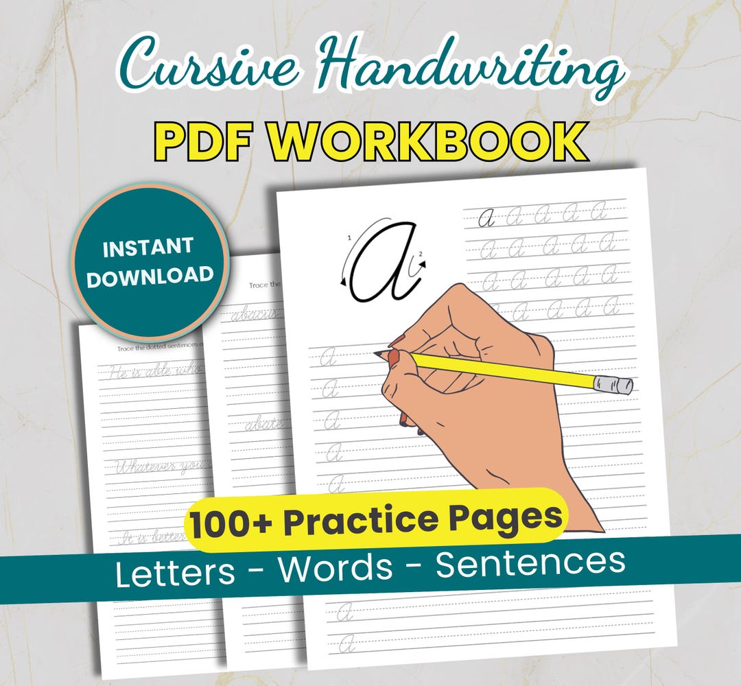 Cursive Handwriting Workbook Printable | Alphabet, Words & Quotes ...