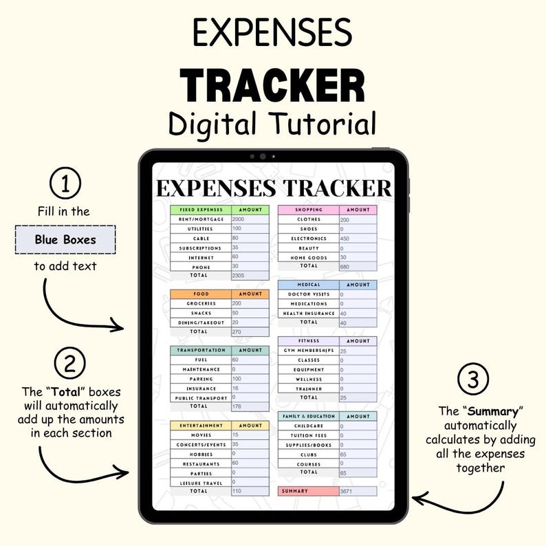 Monthly Expense Tracker Printable, Editable Expense Worksheet, Auto ...