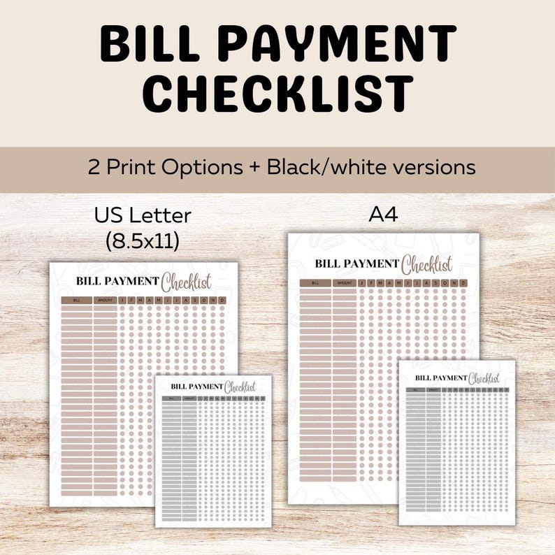 Bill Payment Checklist Printable, Monthly Bill Tracker Printable, Bills ...