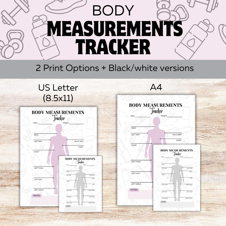 Body Measurements Tracker for Women, Weight Loss Measurement Printable ...