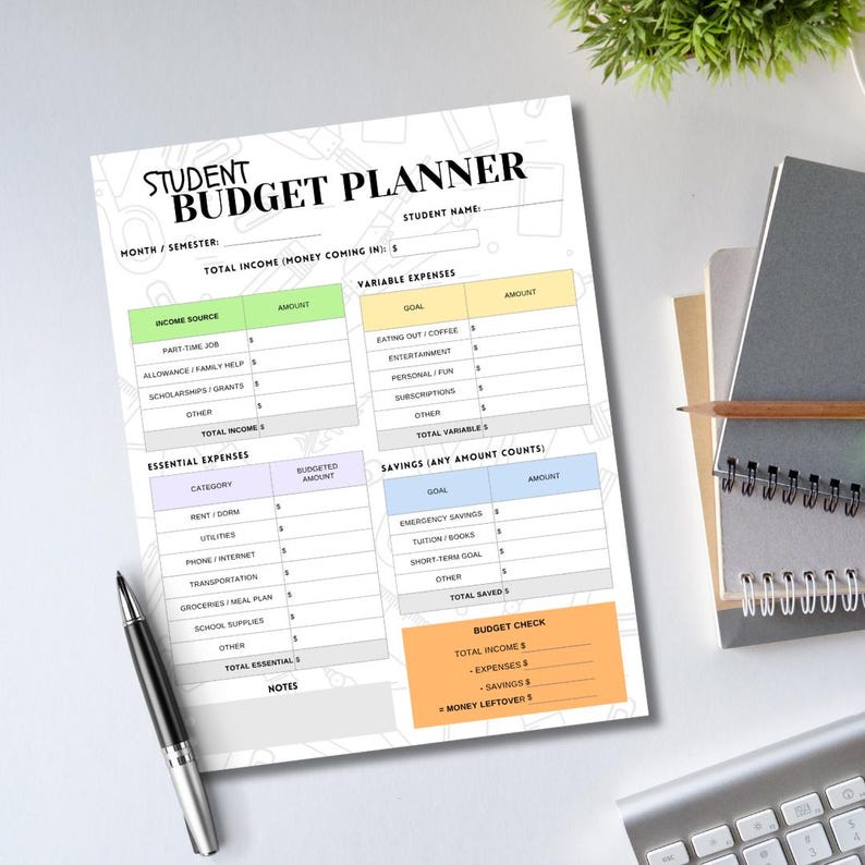 Student Budget Planner Printable, College Budget Worksheet, Editable ...