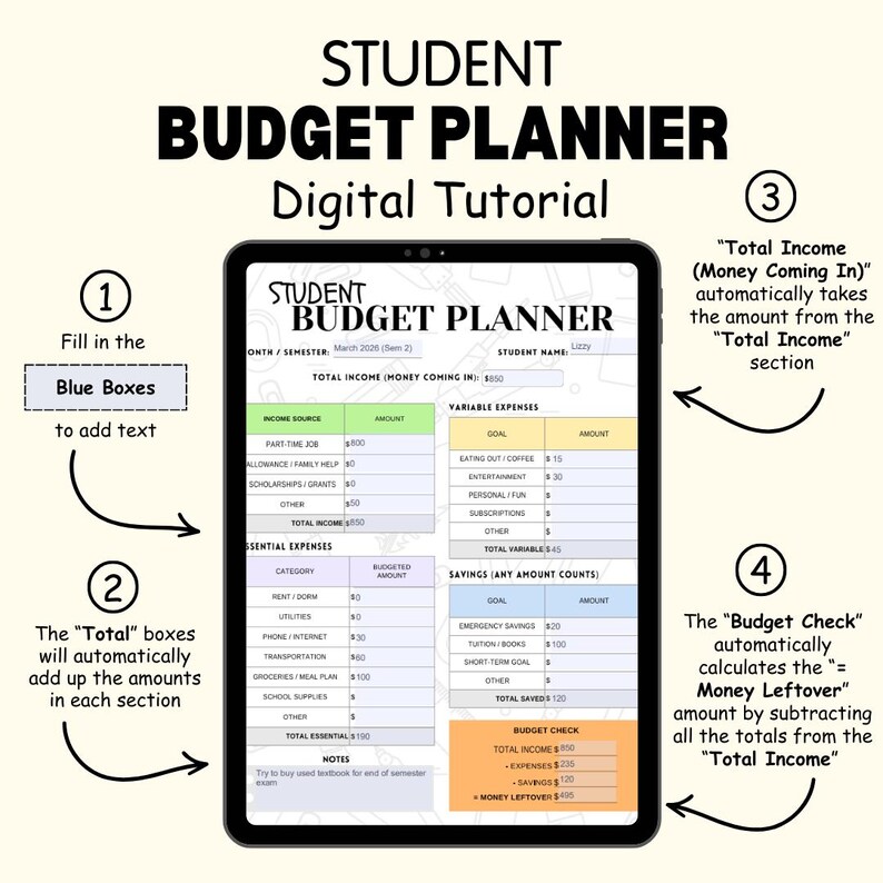 Student Budget Planner Printable, College Budget Worksheet, Editable ...