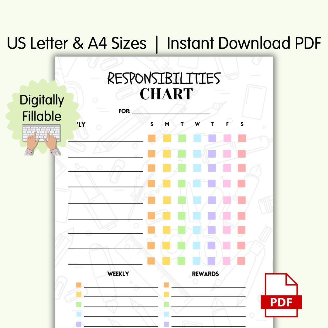 Responsibilities Chart Printable, Daily Weekly Responsibility Tracker ...