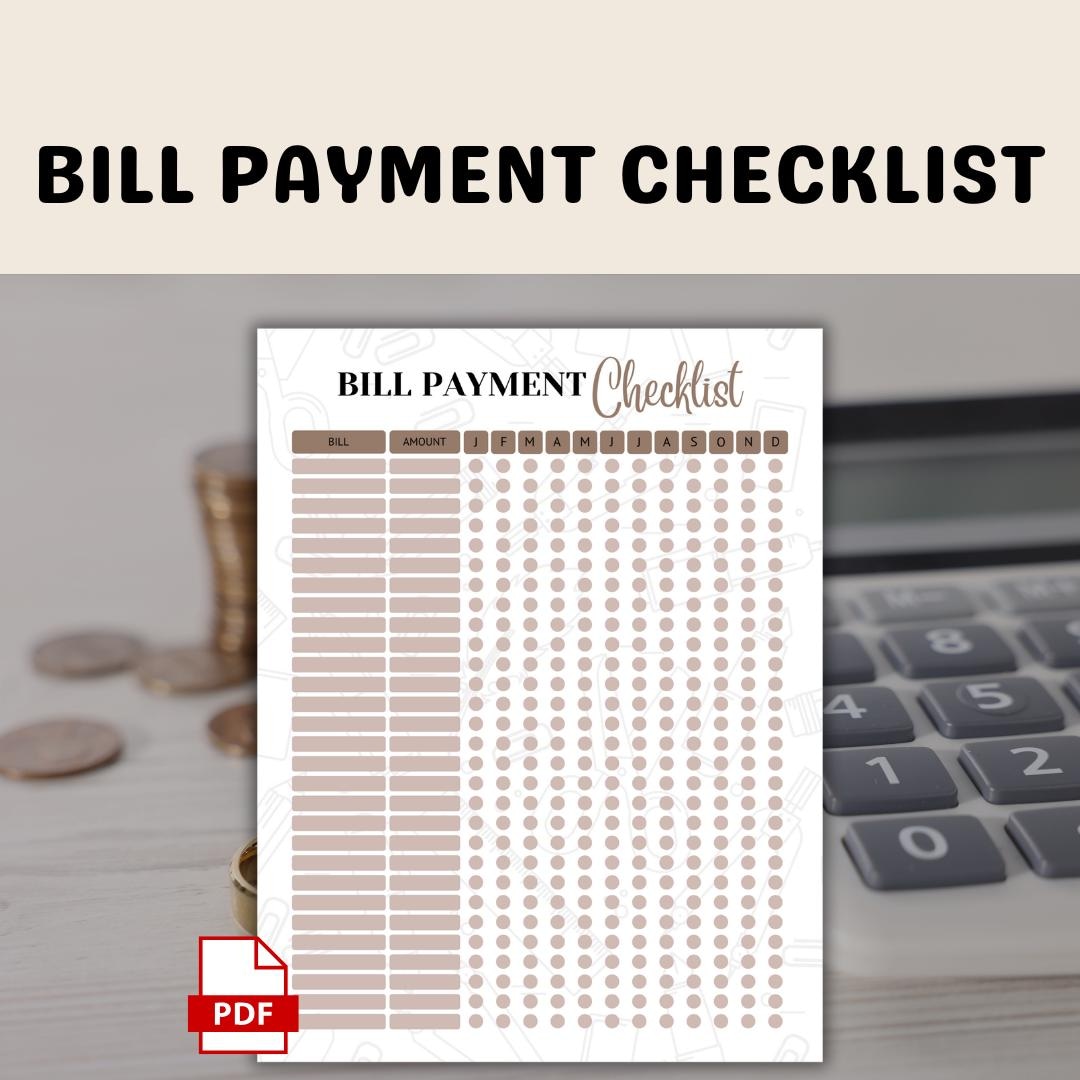 Bill Payment Checklist Printable, Monthly Bill Tracker Printable, Bills ...