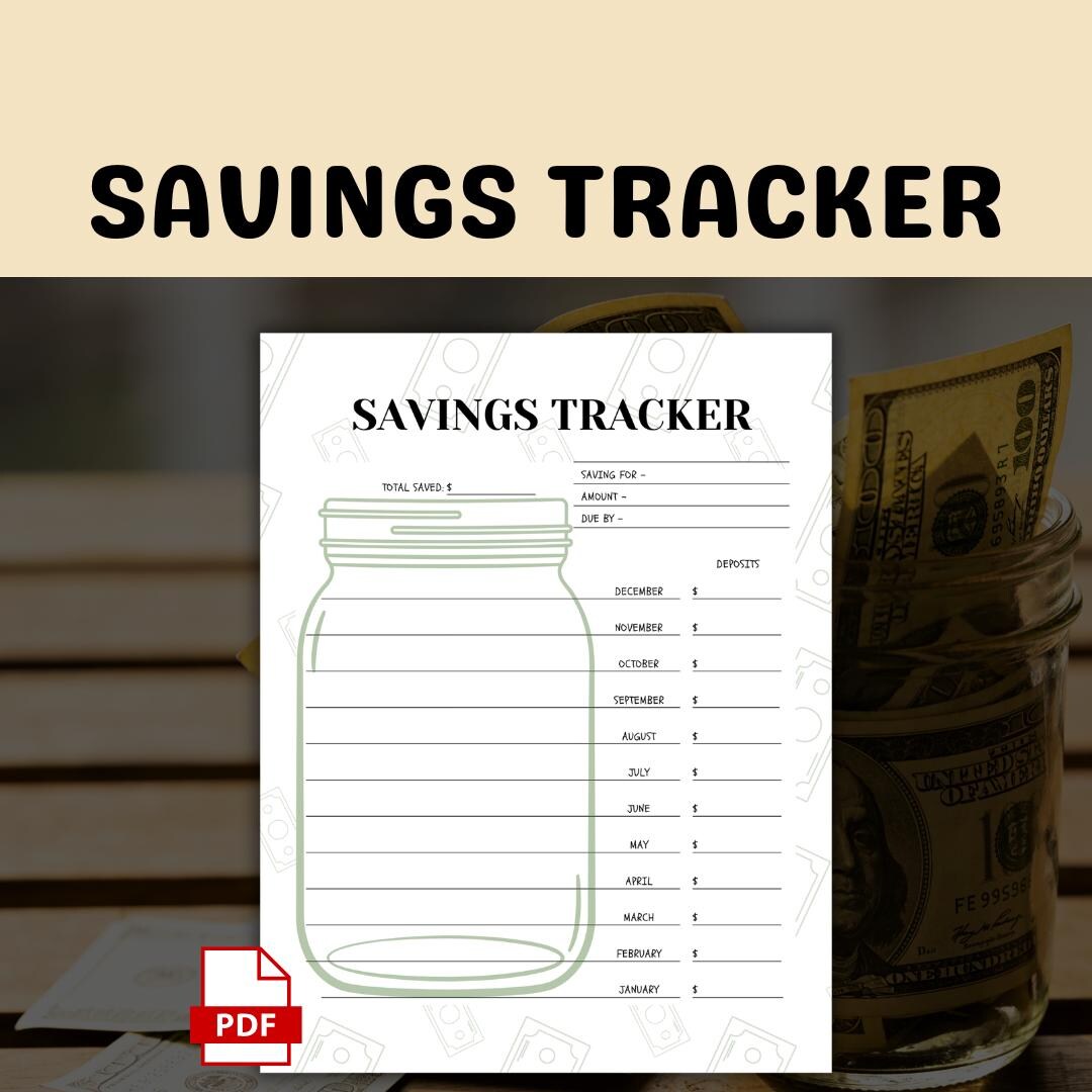 Savings Tracker Printable Jar, Savings Goal Tracker PDF, Monthly ...