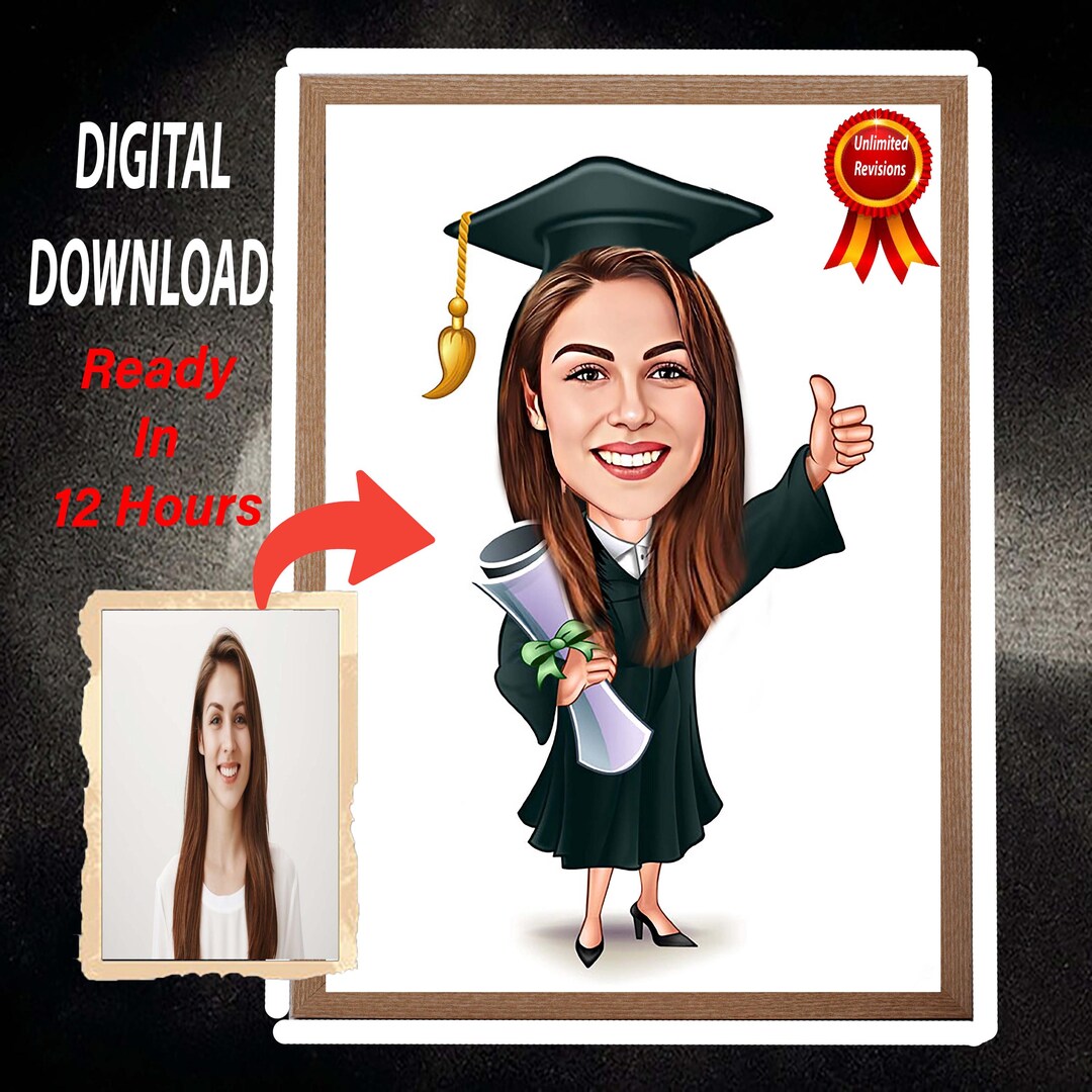Personalized Graduation Caricature Portrait, Custom Digital Art ...