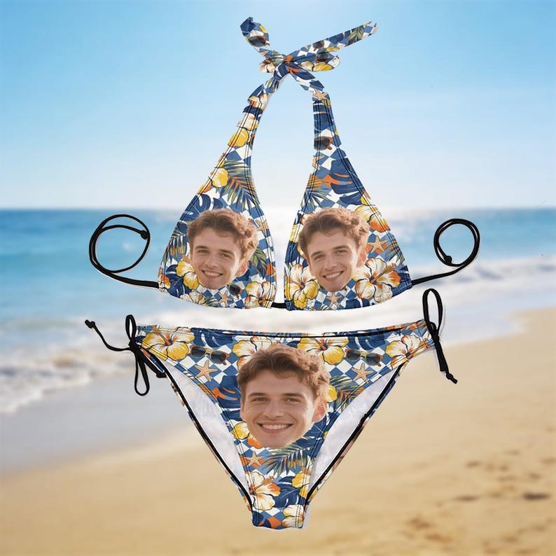 Custom Face Bikini, Personalized Photo Swimsuit, Funny Face Bikini Set ...