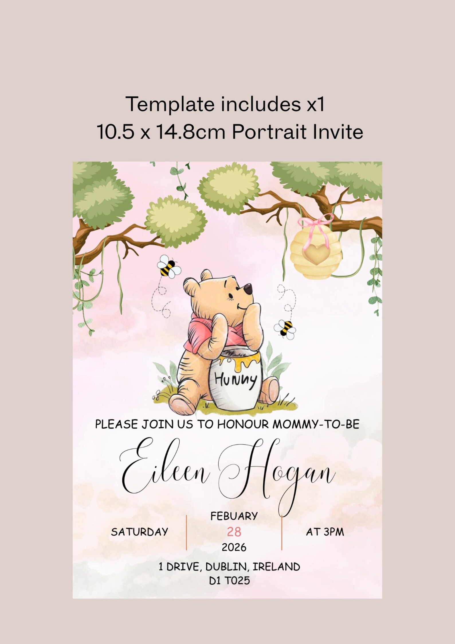 Editable Pink Winnie the Pooh Baby Shower Invite - Etsy
